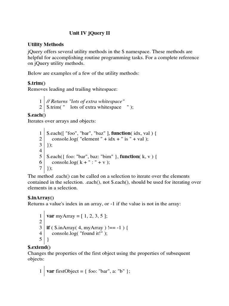jQuery Utility Methods and Events Guide | PDF | J Query | Computer Programming