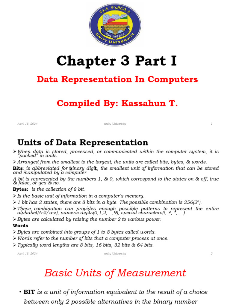 Chapter 3 Part I Data Representation | PDF | Subtraction | Binary Coded Decimal