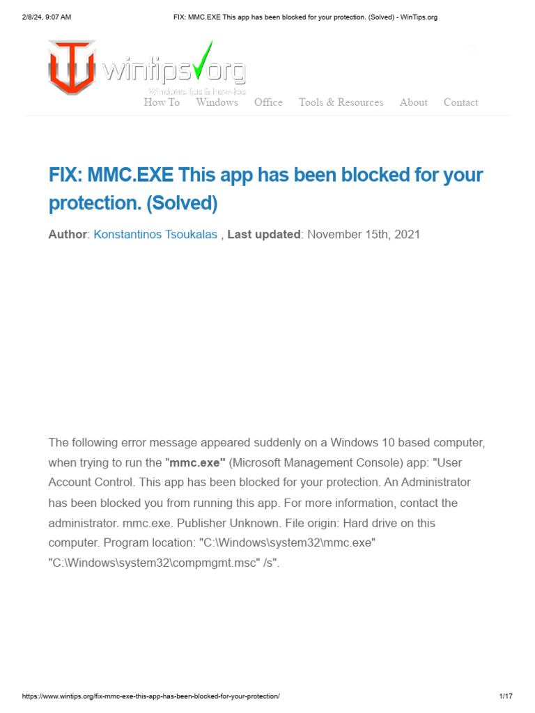 FIX - MMC - EXE This App Has Been Blocked For Your Protection. (Solved) | PDF | Windows Registry ...