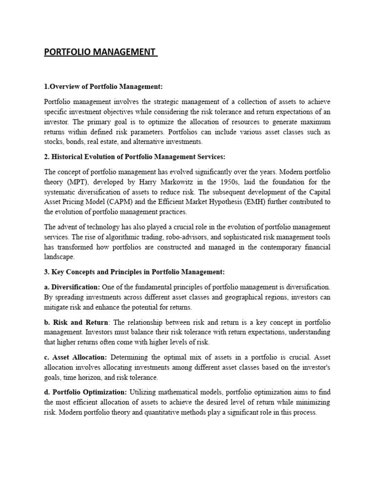 PORTFOLIO MANAGEMENT | PDF | Investment Management | Financial Risk