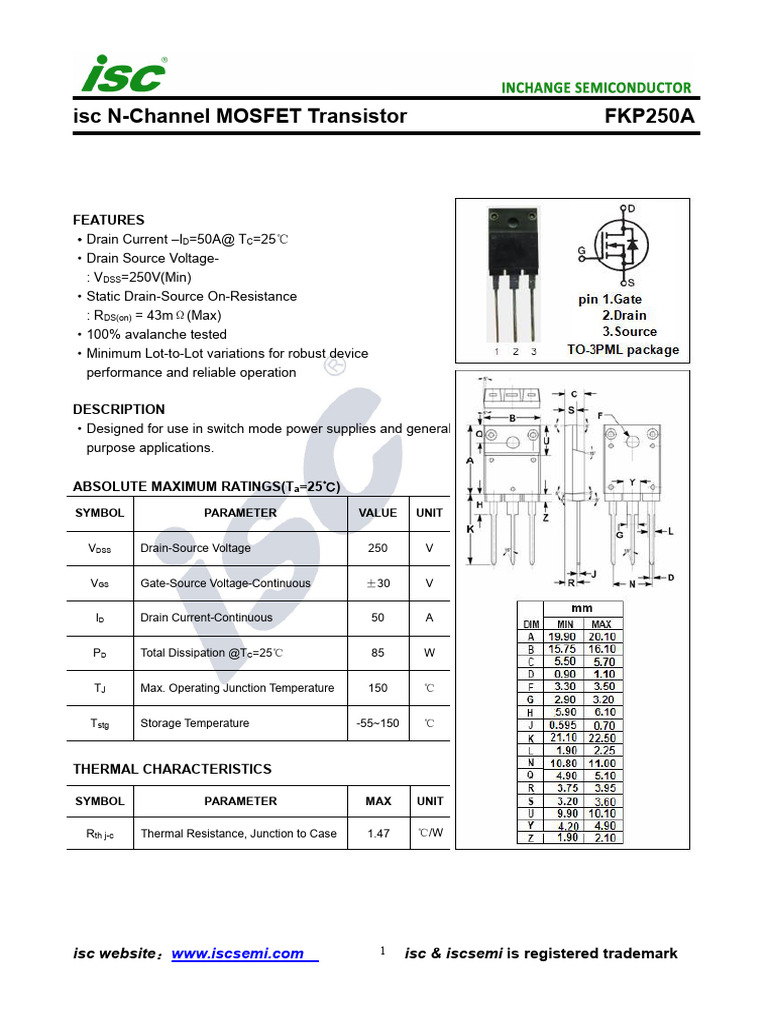 N-Channel MOSFET FKP250A Specs | PDF | Field Effect Transistor | Mosfet