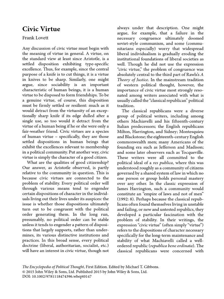 Civic Virtue 10fi3ya | PDF | Republicanism | Republic