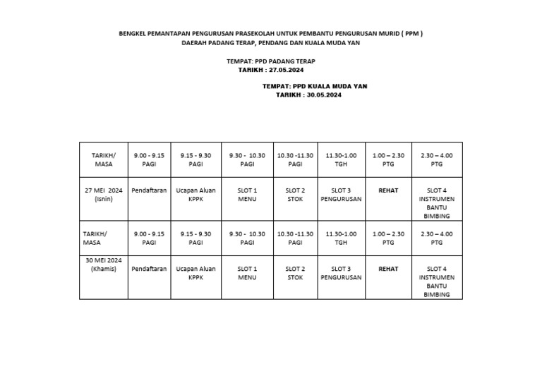 Jadual Bengkel PPM 2024 | PDF