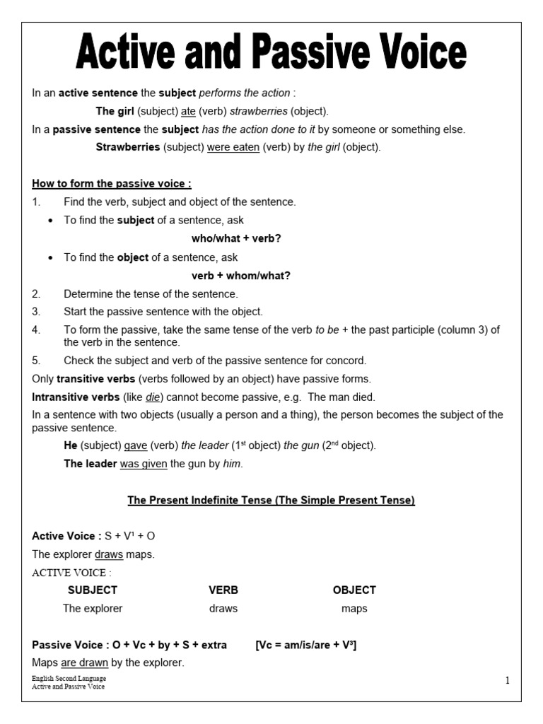 English Home Language: Active & Passive Voice | PDF | Verb ...