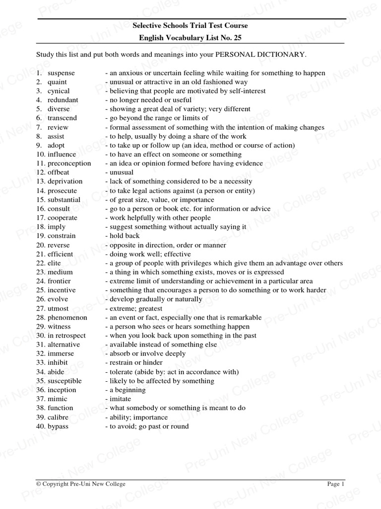 20224selective Trial Test CourseGrade5Week25VocabularyCommon | PDF ...