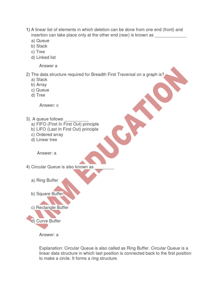 Objectivequestions DS Example-1 | PDF | Queue (Abstract Data Type ...