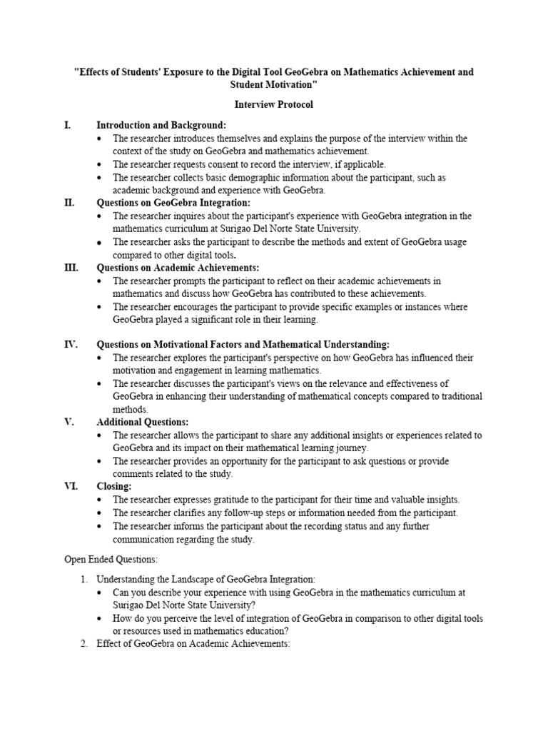 Interview Protocol | PDF | Mathematics | Motivation