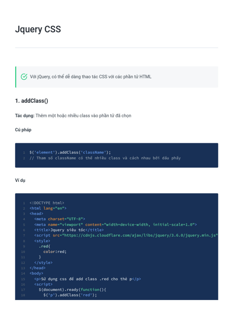 Jquery CSS - Jquery Siêu Tốc | PDF