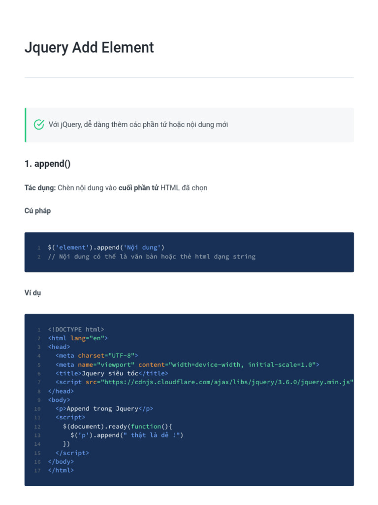 Jquery Add Element - Jquery Siêu Tốc | PDF