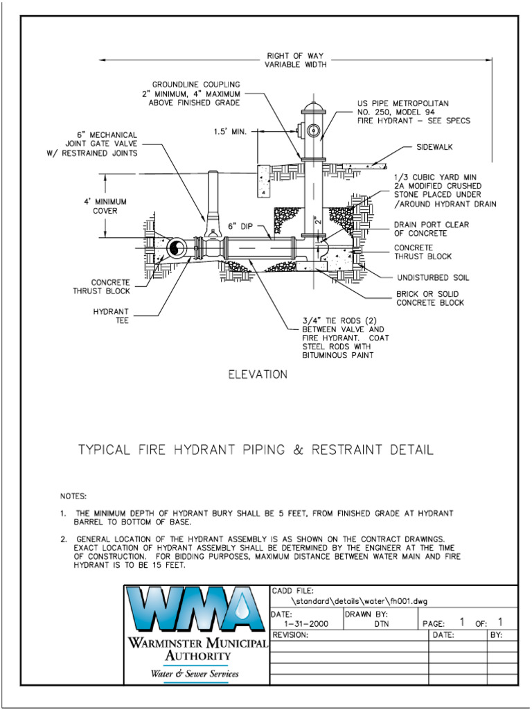 Typical Fire Hydrant Piping Restraint Detail | PDF