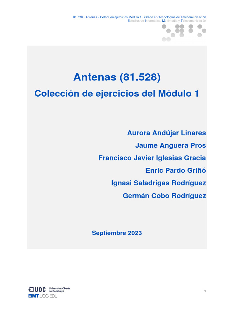 Antenas - Ejercicios M1 | PDF | Antena (Radio) | Polarización (ondas)