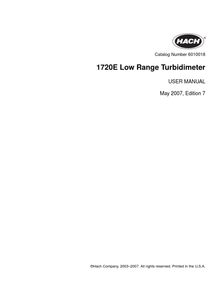 1720E Turbidimeter Low Range, Analysis Sys-User Manual | PDF