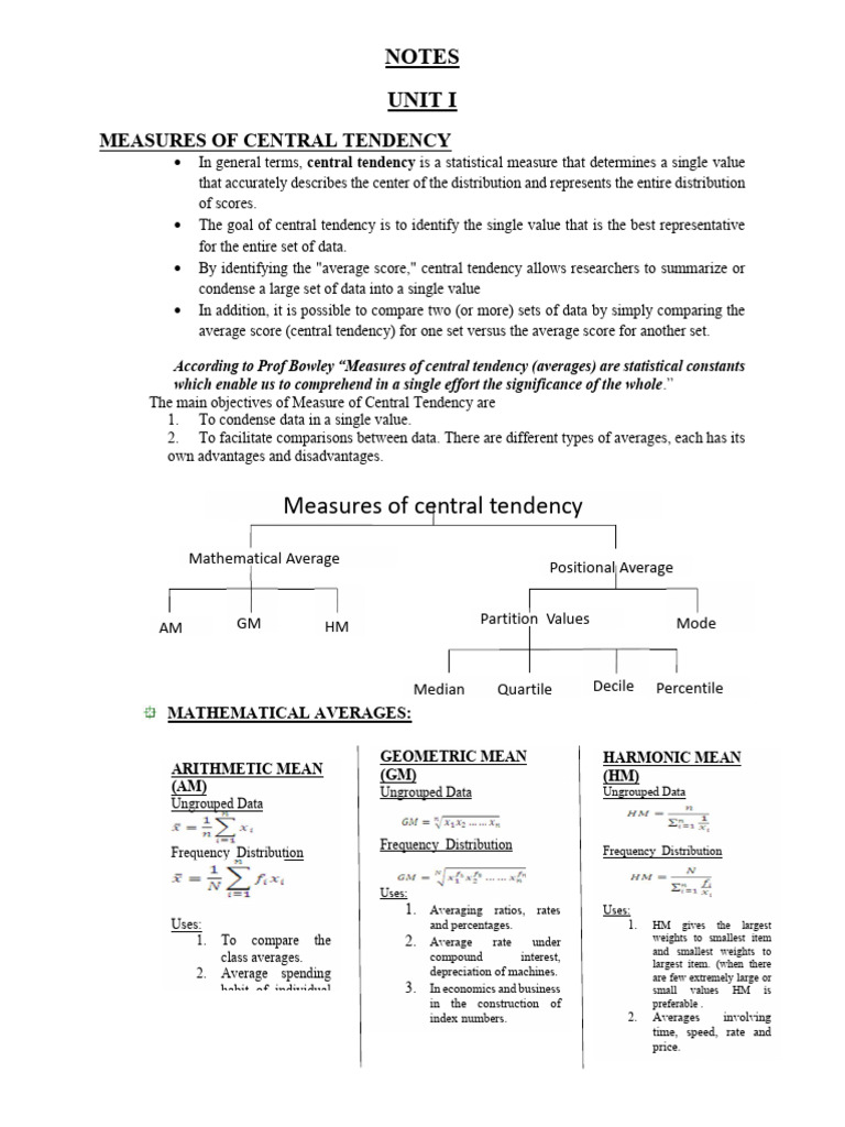 Unit 1 Notes | PDF | Mean | Average