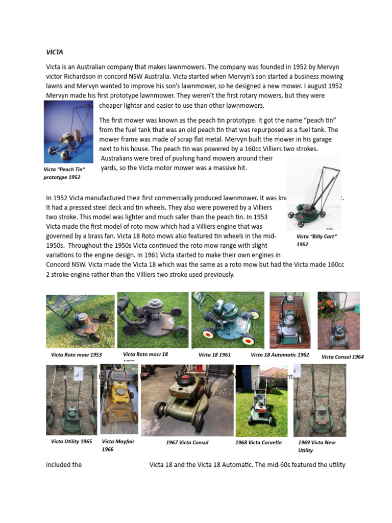 Victa History | PDF | Lawn Mower | Motor Vehicle