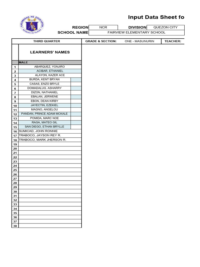 Class Record Grade-1 - Quarter 4 | PDF