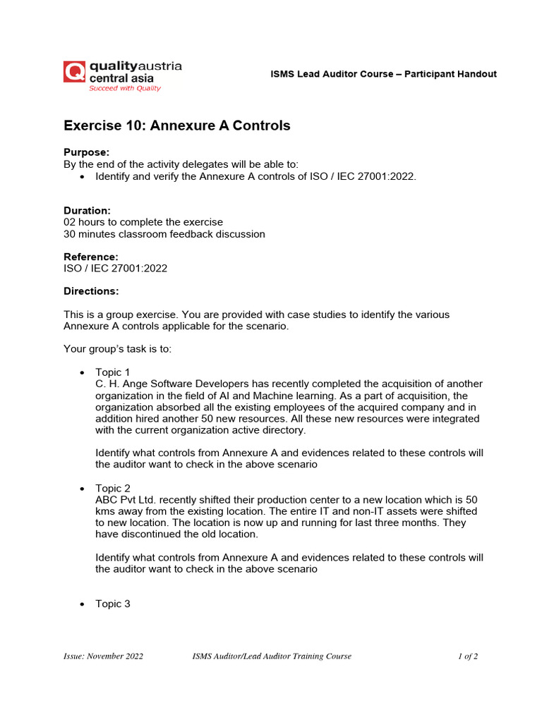 10 - Participant Workbook - Ex 10 - Annexure A Controls | PDF | Information Technology ...