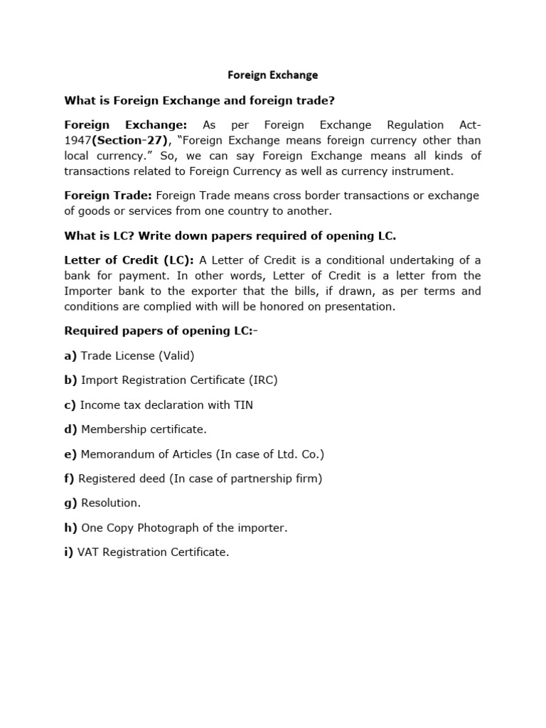 Foreign Exchange | PDF | Letter Of Credit | Foreign Exchange Market