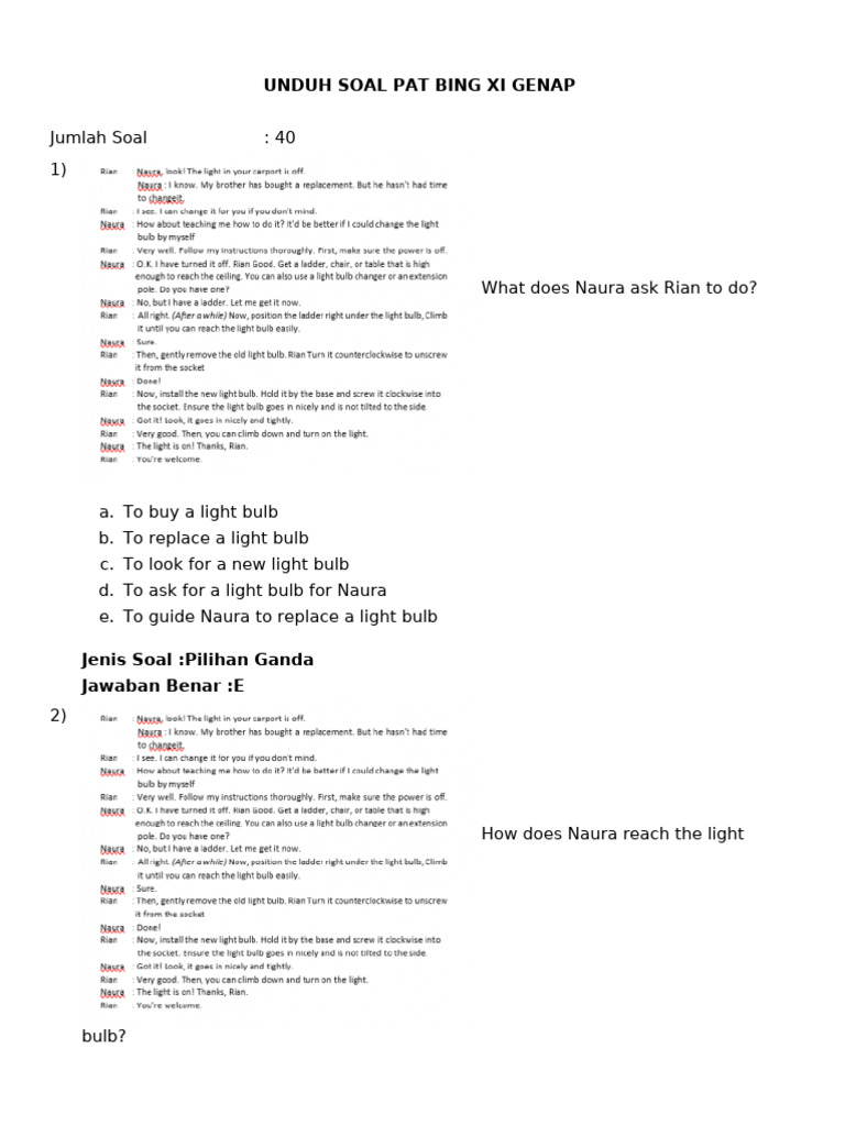 Lembar Soal PAT BING XI GENAP | PDF | Career & Growth