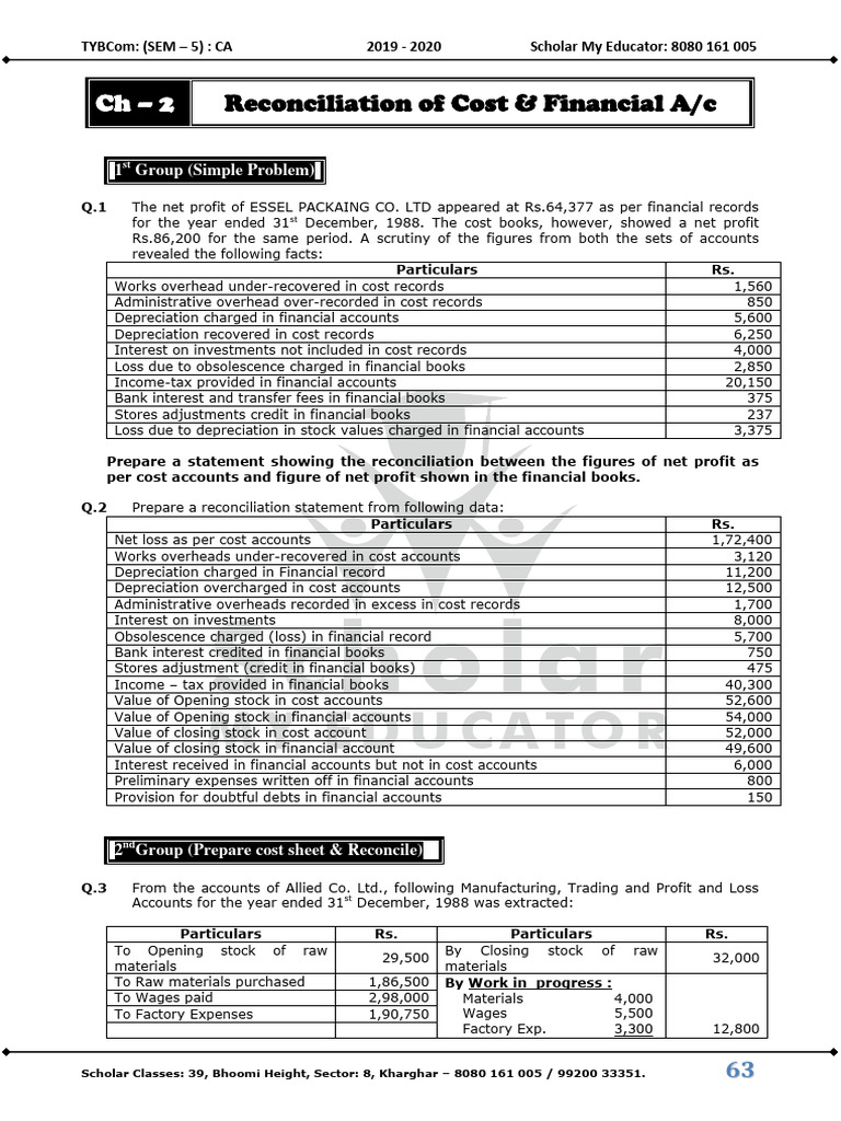 CH 2 Reconciliation Statement | PDF | Net Income | Expense