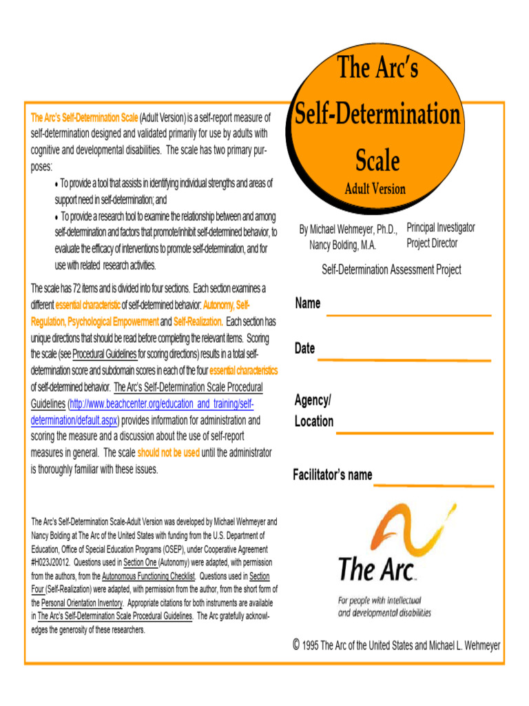 The Arc's Self-Determination Scale | PDF | Autonomy | Cognition