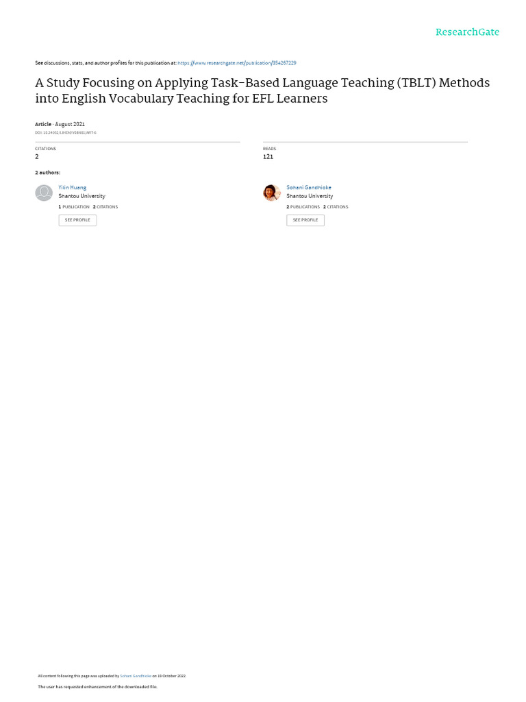 TBLT in EFL Vocabulary Teaching | PDF | English As A Second Or Foreign ...