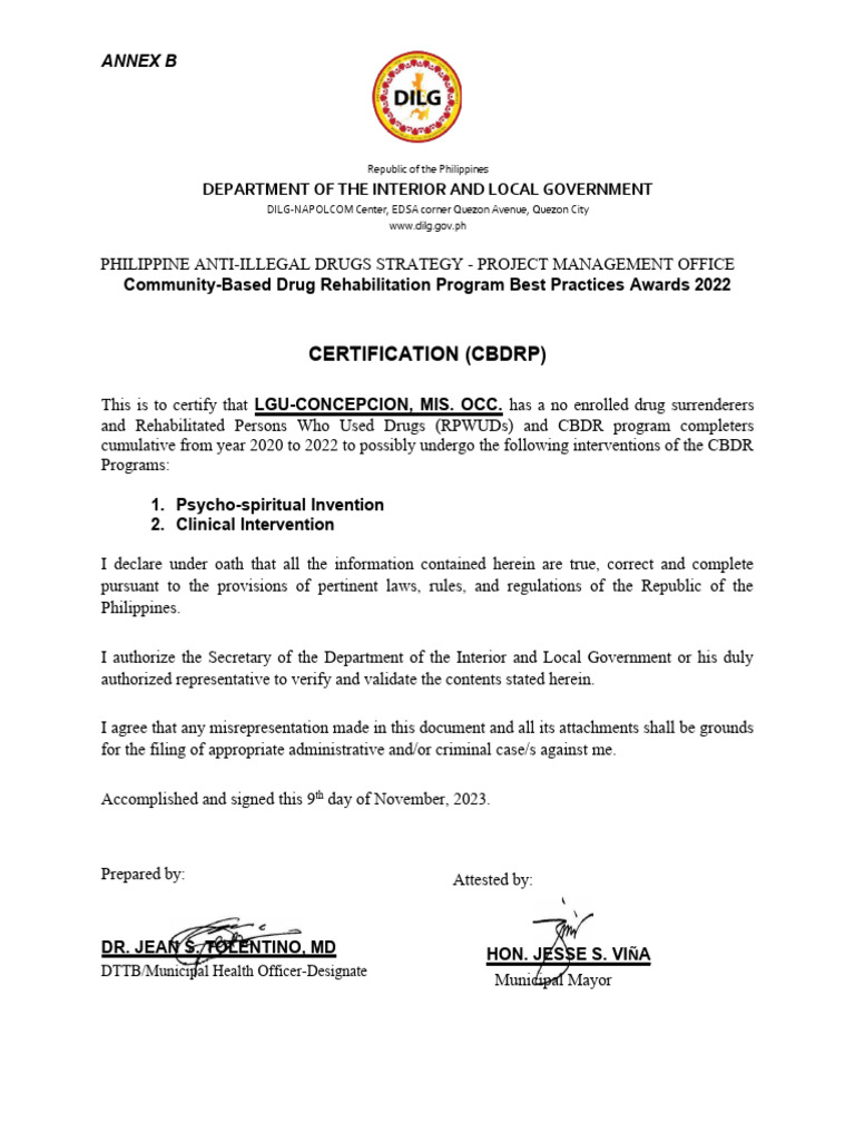 Annex B - CBDRP Certification Concepcion 2023 | PDF