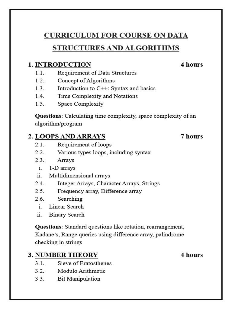 Curriculum For Course On Data Structures and Algorithms | PDF | Time Complexity | Theoretical ...