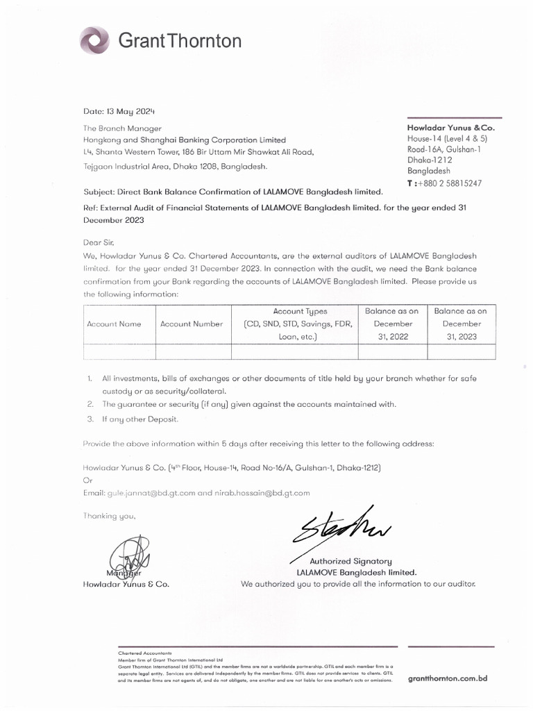 Balance Confirmation As of 31 Dec 2023 - HSBC (Signed) | PDF