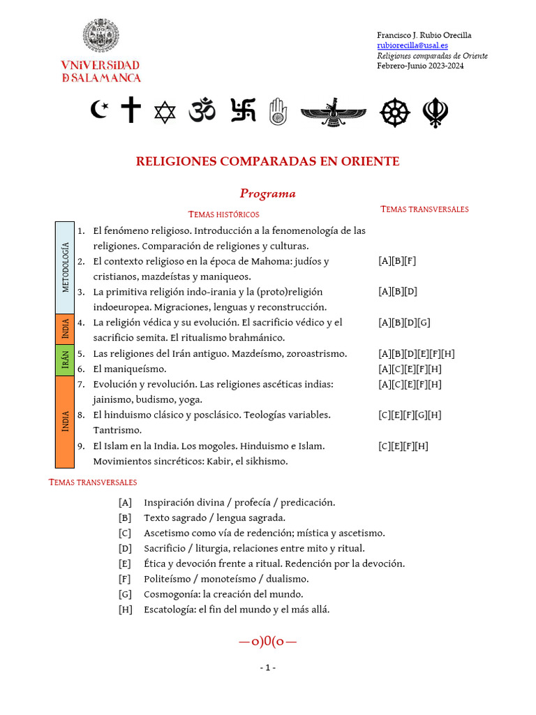 00.RELIGIONES COMPARADAS.Programa 2023-2024 | PDF | Zoroastrismo | Ascetismo