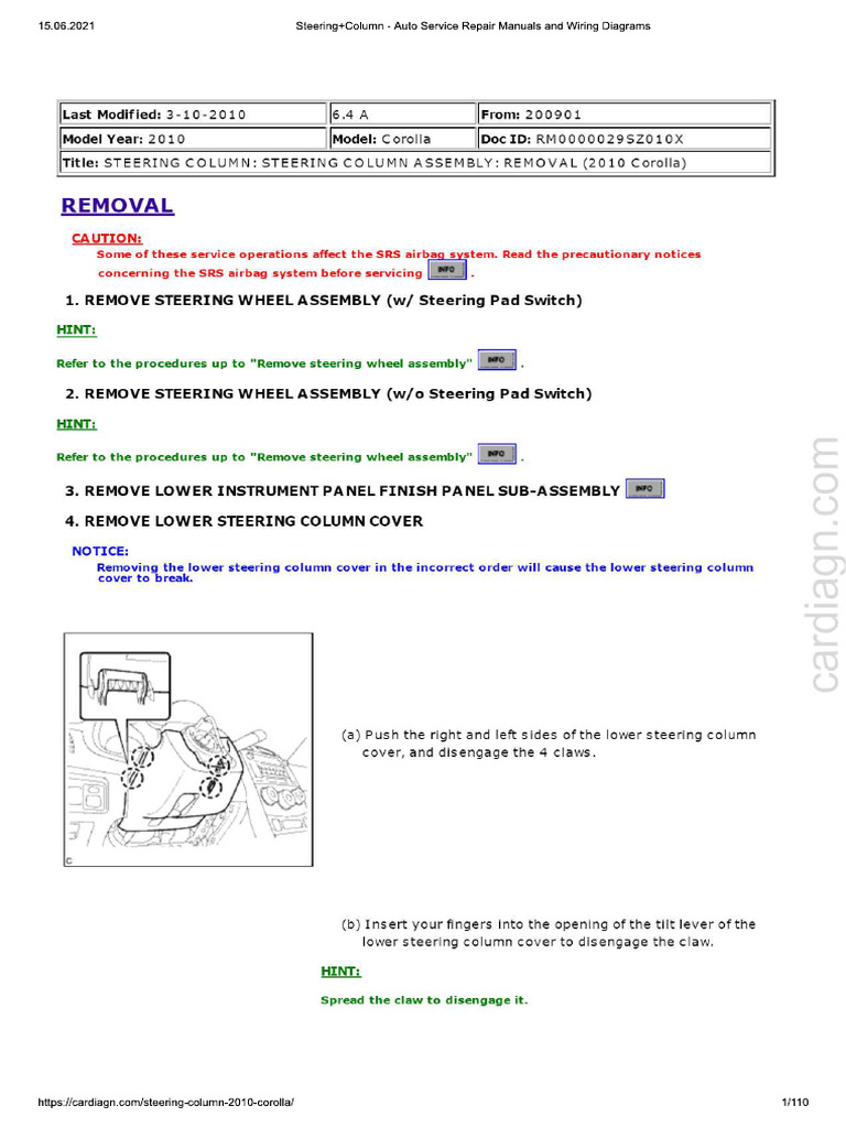 Toyota Corolla 2009-2010 Steering Column | PDF