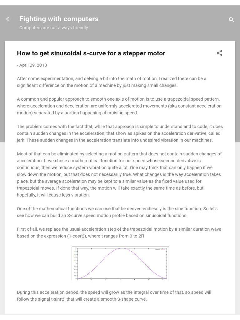 Sinusoidal S-Curve for Stepper Motors | PDF | Acceleration ...