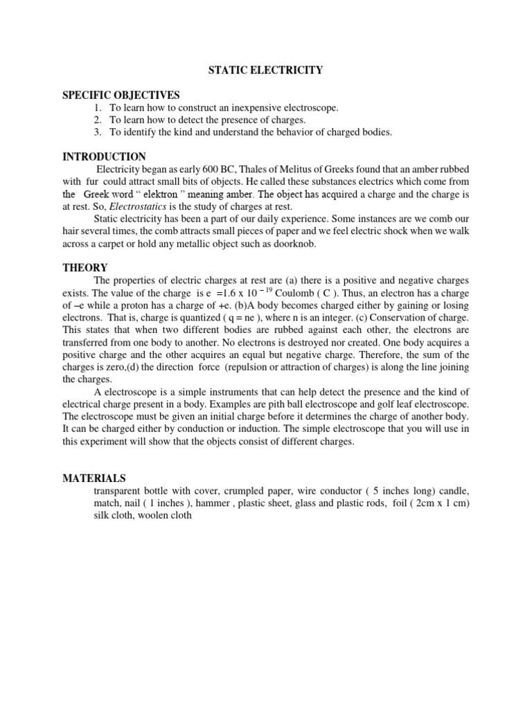 Static Electricity | PDF | Electric Charge | Electricity