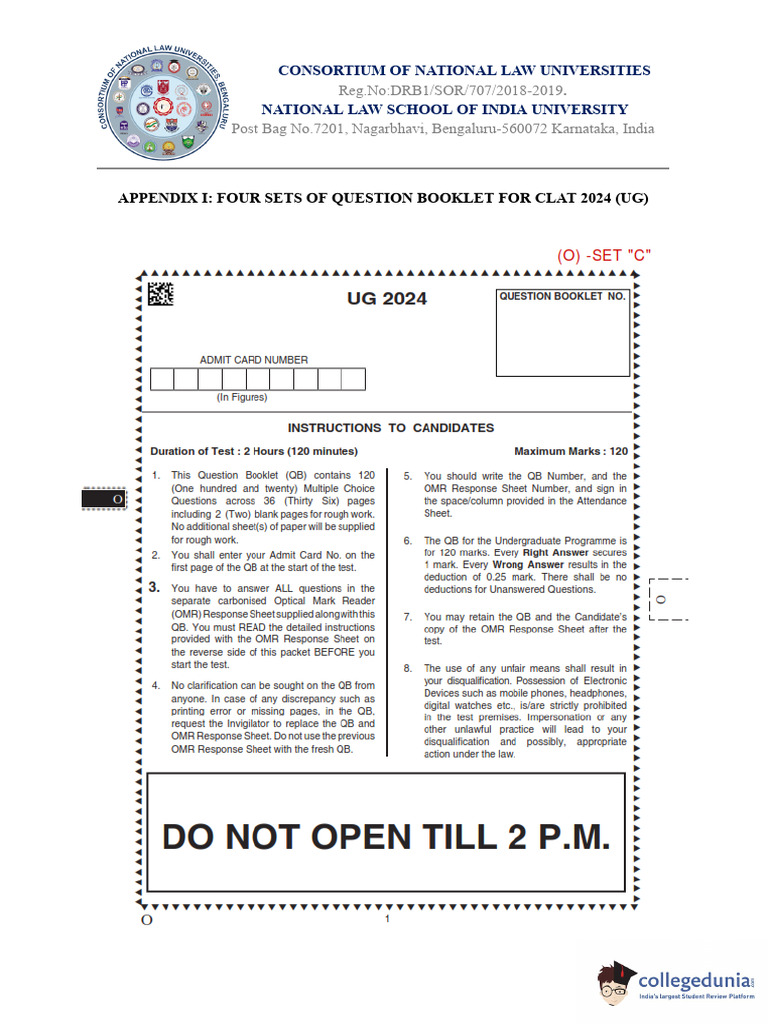 CLAT 2024 UG Question Paper With Answer Key Set C | PDF | English Literature | Romanticism