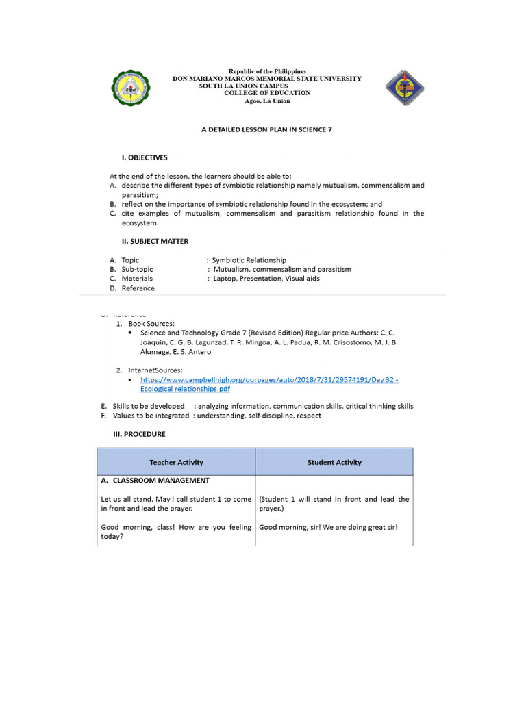 Lesson Plan in Science 7: Ecological Relationship | Download Free PDF ...