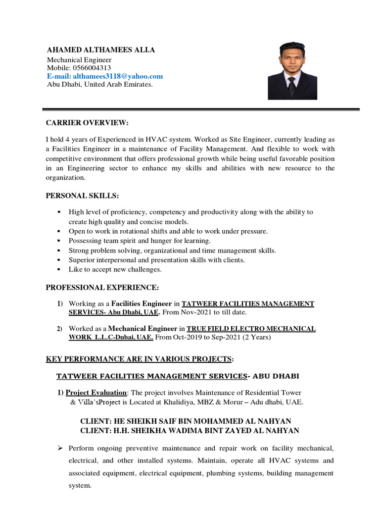 Resume AHAMEDALTHAMEESALI | Download Free PDF | United Arab Emirates