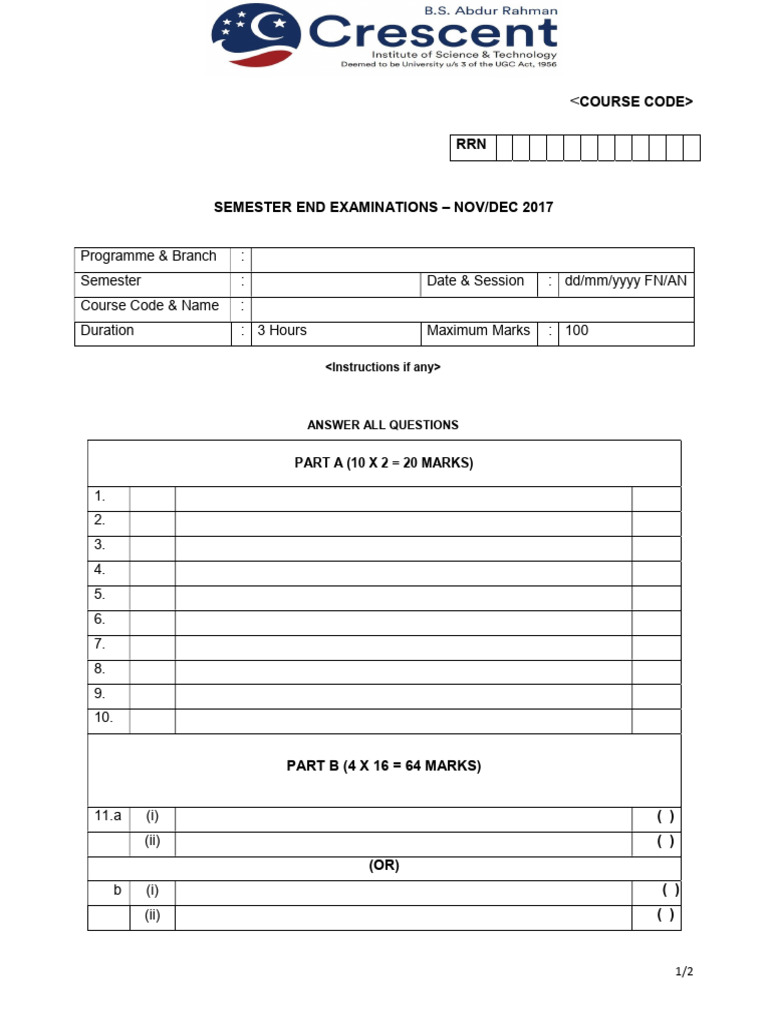 Semester Exam Paper Template 2017 | PDF
