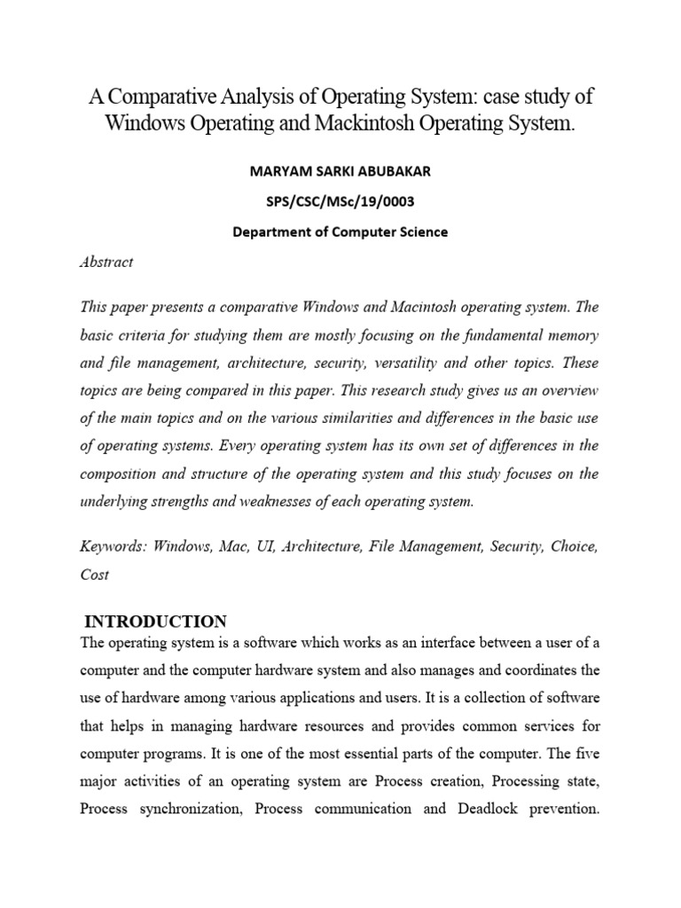 AComparative Analysisof Operating Sysm | PDF | Operating System | Mac Os