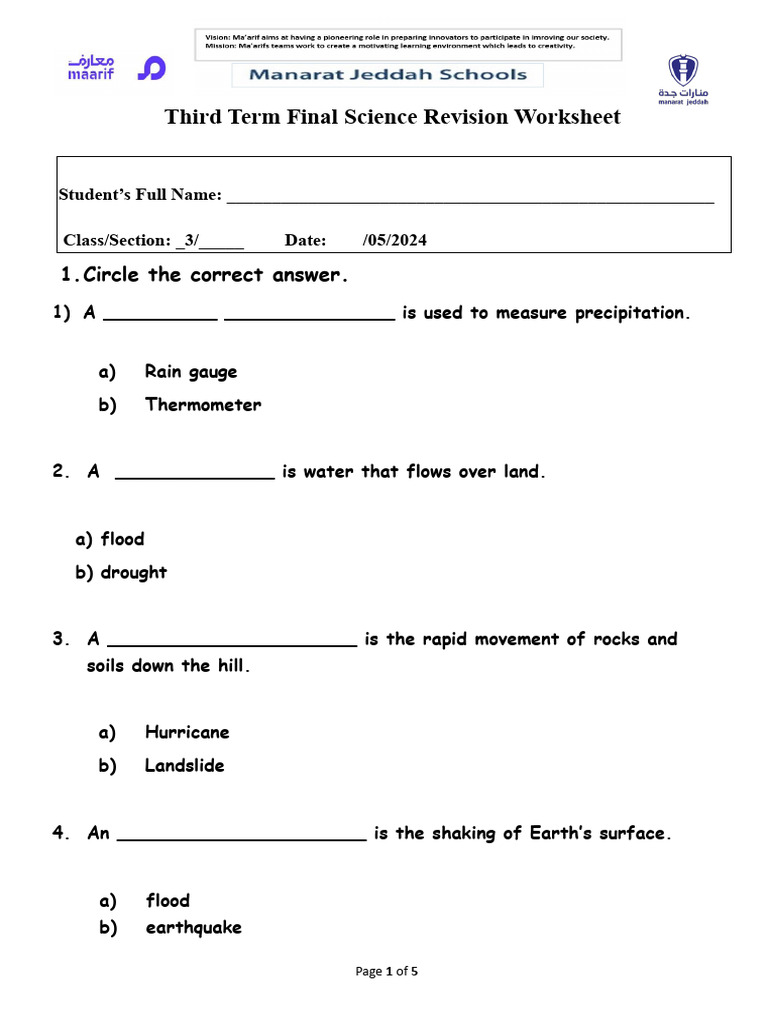 GR 3-Science Revision Sheets | PDF | Tropical Cyclones | Rain