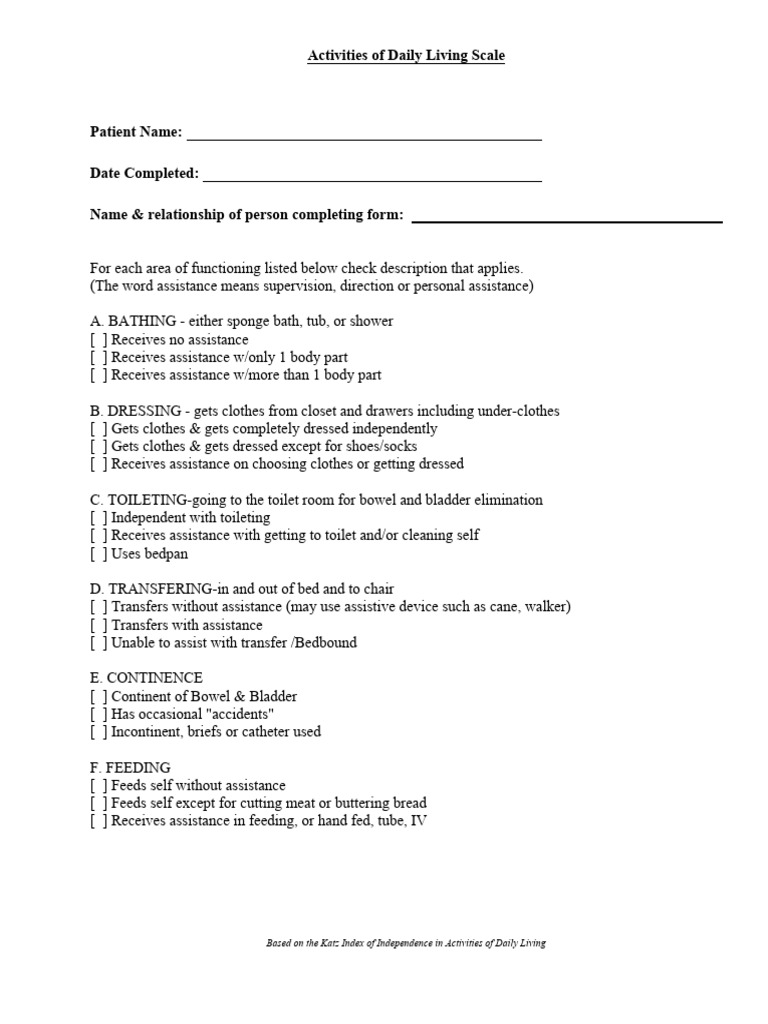 Daily Living Skills Assessment | PDF
