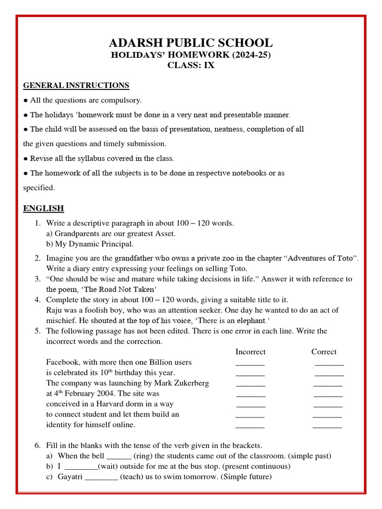 Class IX Holiday Homework | PDF | Cartesian Coordinate System