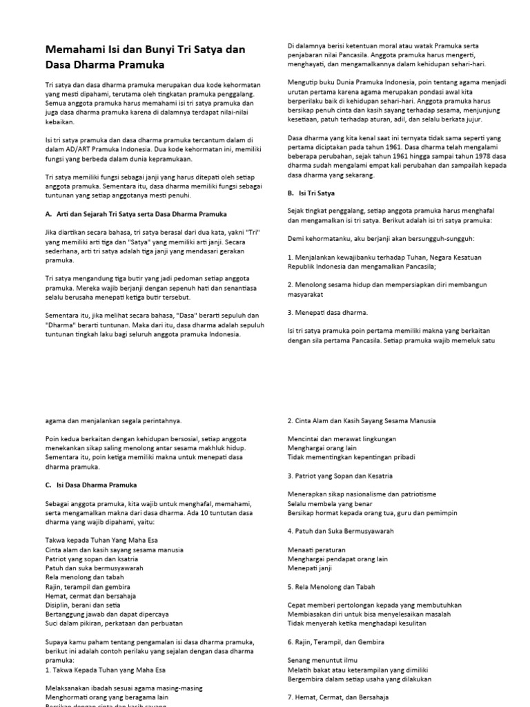 Pemahaman Tri Satya Dan Dasa Dharma | PDF