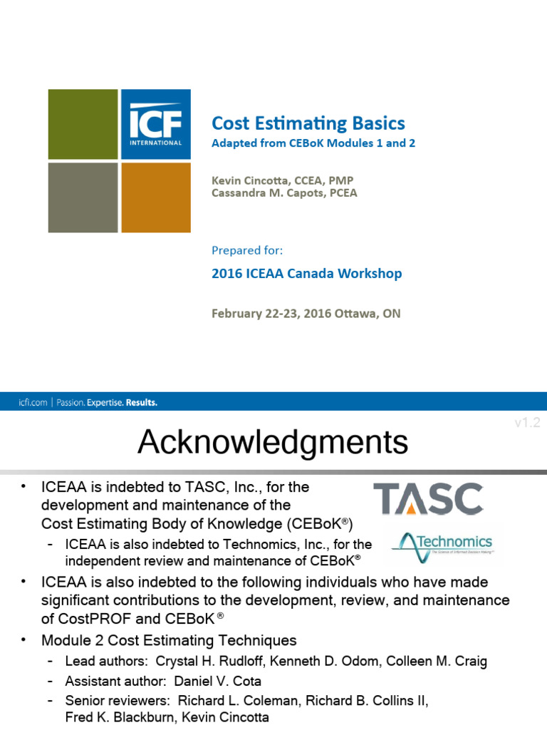 Module02 Cost Est Techniques ICEAA Canada | PDF | Statistics | Risk
