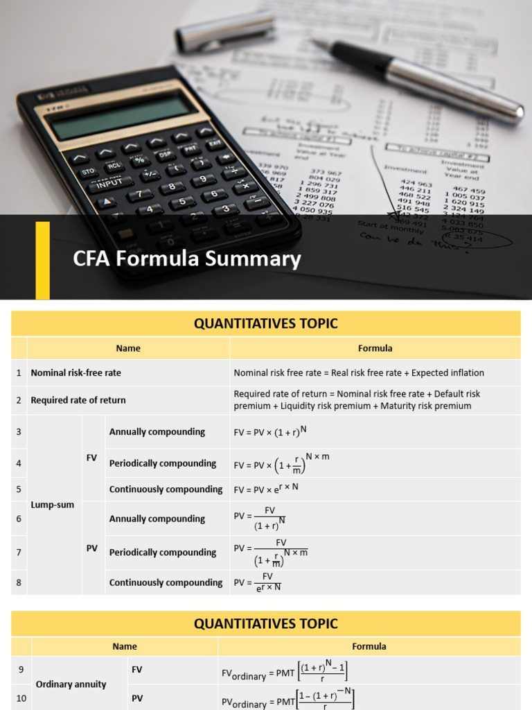 CFA1 - Formula Summary - 2023 - 2812 | PDF | Free Cash Flow | Equity ...