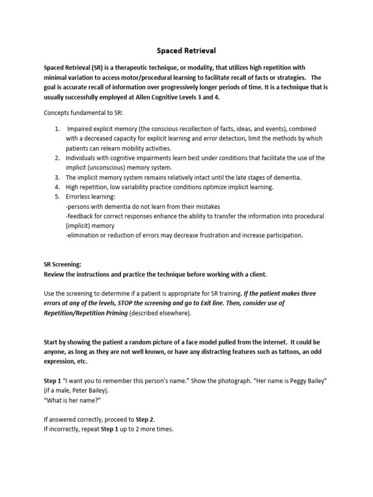 Spaced Retrieval Technique | PDF | Recall (Memory) | Memory