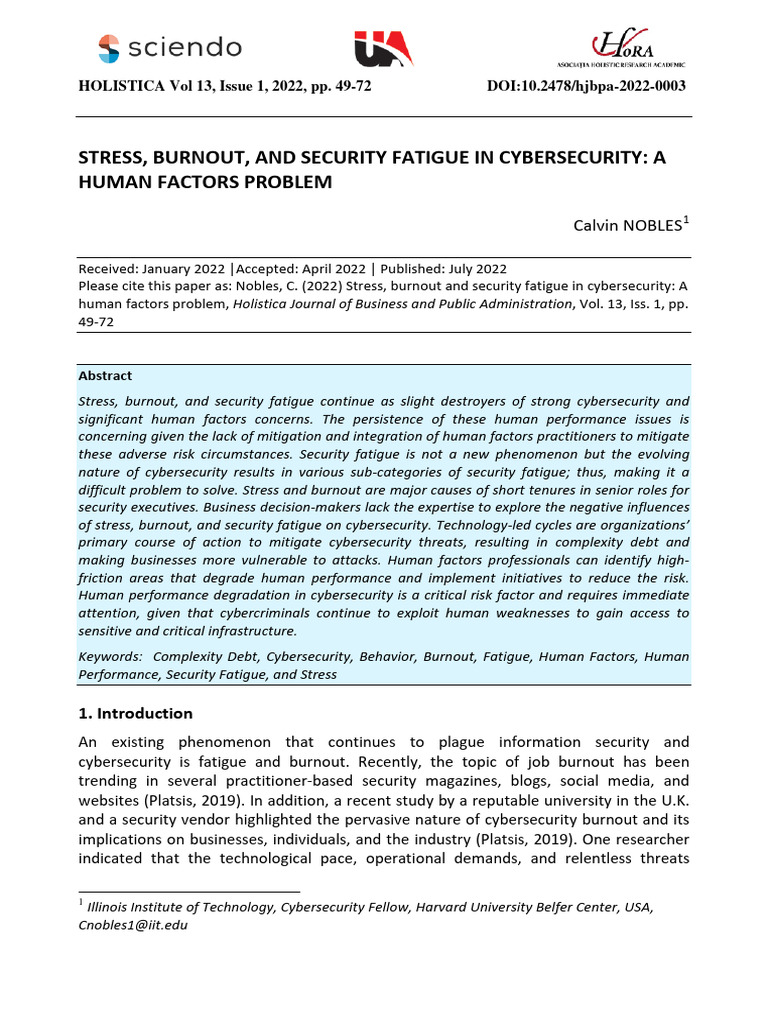 Stress Burnout and Security Fatigue in Cybersecurity A Human Factors ...