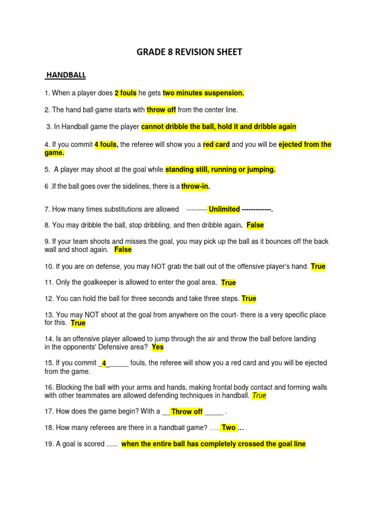 Grade 8 Revision Sheet 2023 2024 | Download Free PDF | Flexibility ...