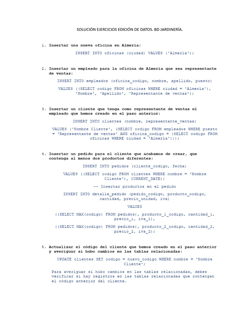 Ejercicios SQL para Base de Datos Jardinería | PDF | Bases de datos