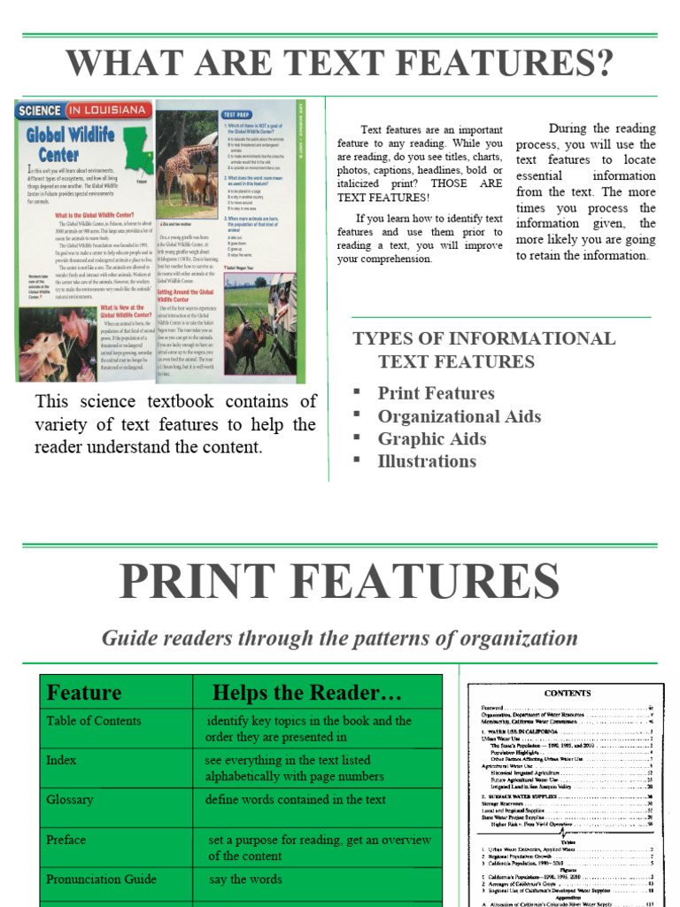 What Are Text Features PPT New | PDF | Reading Comprehension | Human ...