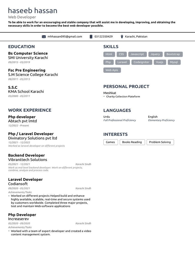 Resume Haseeb Hassan | PDF | Php | World Wide Web