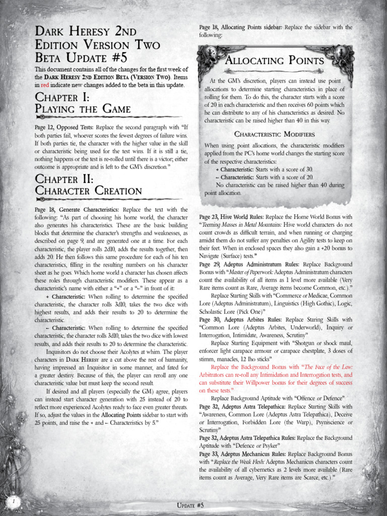 Dark Heresy 2E Beta Update #5 Changes | PDF | Software Release Life Cycle